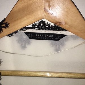 Zara | Tops | Zara White Silky Black French Lace Trim New Tags | Poshmark